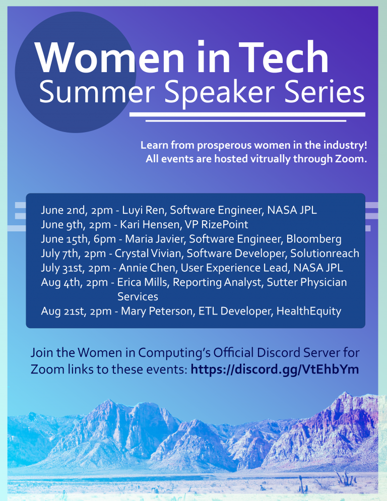 Women in Tech Summer Speaker Series posters – Women in Computing